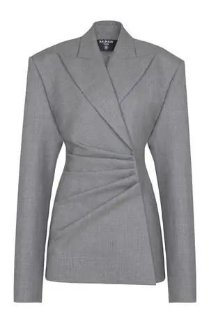 Balmain Draped Wool Jacket Dress