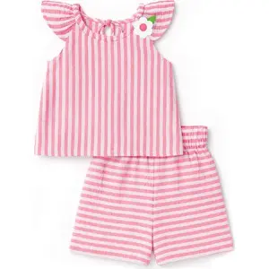 FLORENCE EISEMAN Stripe Gauze Top And Shorts Set