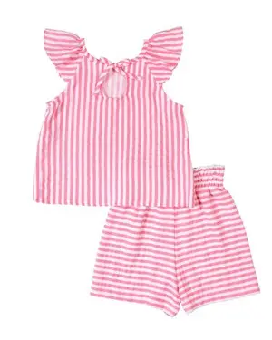 FLORENCE EISEMAN Stripe Gauze Top And Shorts Set