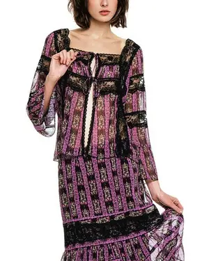 Anna Sui Cameo Stripe Print Tie Blouse