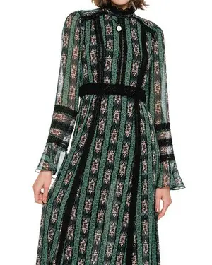 Anna Sui Maxi Dress With Lace Trim And Stripe Print