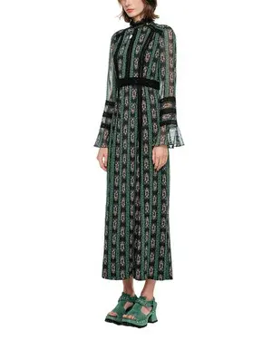 Anna Sui Maxi Dress With Lace Trim And Stripe Print
