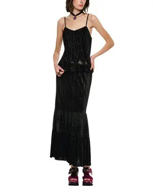 Anna Sui Plisse Tiered Maxi Skirt