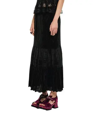 Anna Sui Plisse Tiered Maxi Skirt