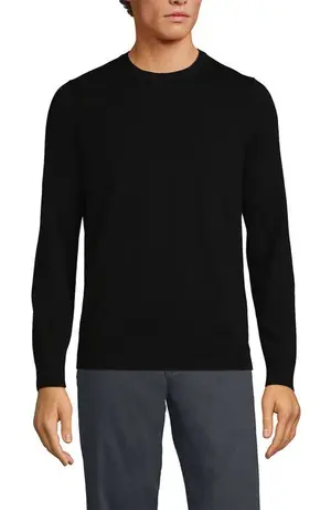 LANDS' END Fine Gauge Cotton Crew Neck Sweater - Black