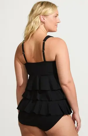LANDS' END Smoothing Control Ruffle Fauxkini One Piece Swimsuit - Black
