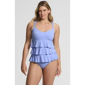 LANDS' END Ruffle Fauxkini One-Piece Swimsuit Soft Cloud Blue