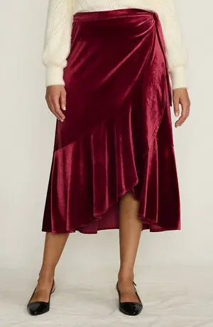 LANDS' END Velvet Wrap Midi Skirt