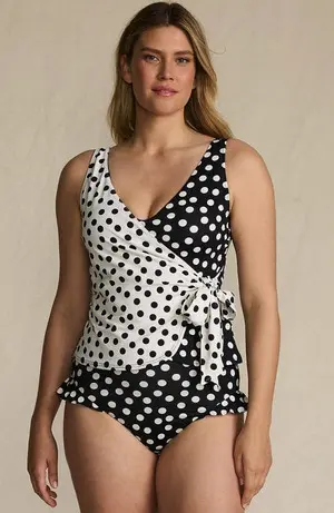 LANDS' END D-cup Side Tie Tankini Top - Black