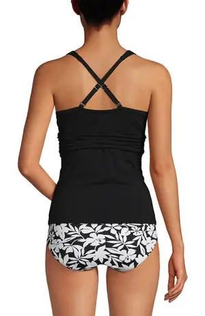 LANDS' END D-cup V-neck Plunge X-back Tankini Top - Black