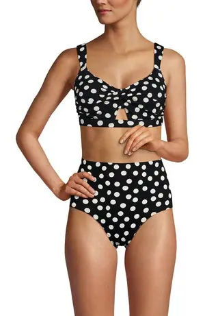 LANDS' END Twist Front Bikini Top - Black/egret White Tossed Dots