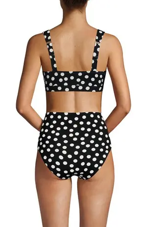 LANDS' END Twist Front Bikini Top - Black/egret White Tossed Dots
