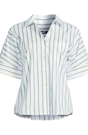 LANDS' END Elbow Sleeve Button-front Shirt - Winter Pear Twin Stripe