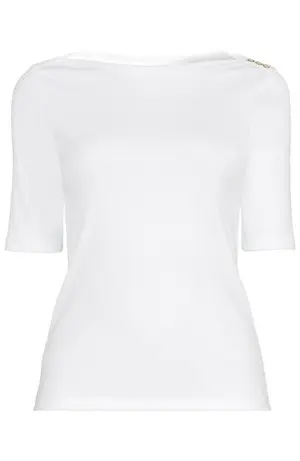 LANDS' END Supima Cotton Elbow Sleeve Boatneck Tee - White