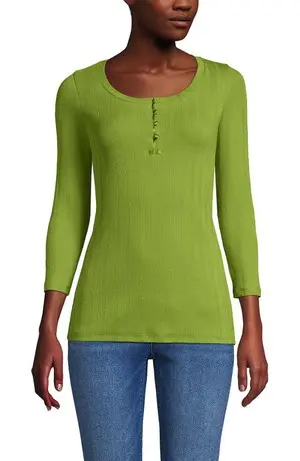 LANDS' END 3/4 Sleeve Micro Rib Henley - Winter Pear