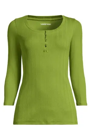 LANDS' END 3/4 Sleeve Micro Rib Henley - Winter Pear