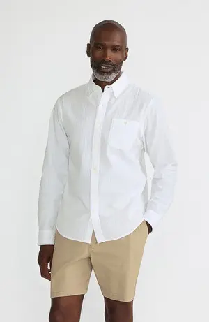 LANDS' END Long Sleeve Seersucker Shirt - White