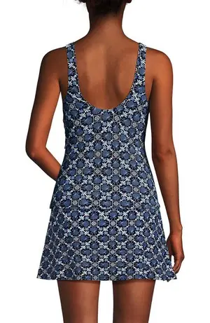 LANDS' END Chlorine Resistant V-neck Tankini Swimsuit Top - Seashell Geo/navy Border