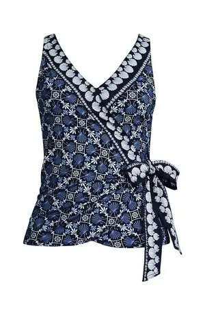 LANDS' END Chlorine Resistant V-neck Tankini Swimsuit Top - Seashell Geo/navy Border