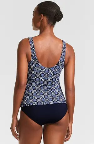LANDS' END Side Tie Tankini Top - Seashell Geo/navy Border