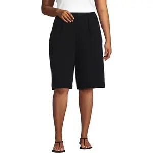 LANDS' END Sport Knit High Rise Pleated 12" Bermuda Shorts