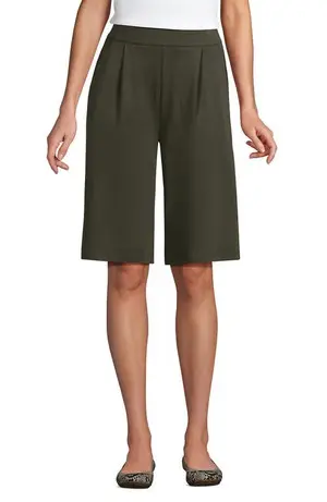 LANDS' END Sport Knit High Rise Pleated 12" Bermuda Shorts - Forest Moss