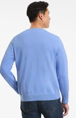 LANDS' END Fine Gauge Cotton V-neck Sweater - Soft French Blue