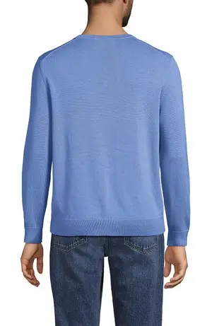 LANDS' END Fine Gauge Cotton V-neck Sweater - Soft French Blue