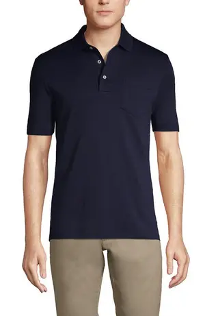 LANDS' END Short Sleeve Cotton Supima Polo Shirt With Pocket - Radiant Navy