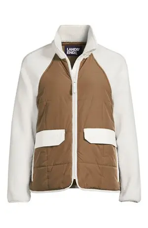 LANDS' END Mixed Media High Pile Fleece Jacket - Ivory/honey Beige