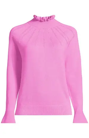 LANDS' END Cotton Pointelle Turtleneck Sweater - Aster Pink