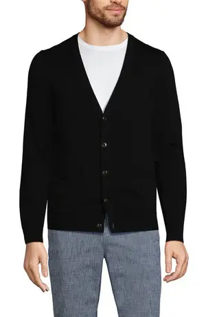 LANDS' END Fine Gauge Cotton Cardigan - Black