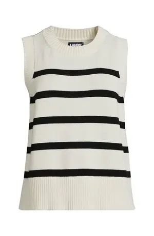 LANDS' END Drifter Cotton Crew Neck Vest - Ivory/black Breton Stripe