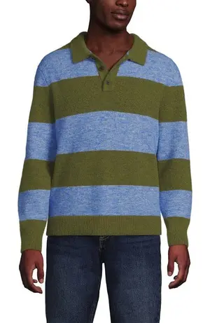 LANDS' END Long Sleeve Fuzzy Sweater Polo