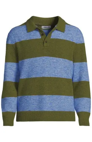 LANDS' END Long Sleeve Fuzzy Sweater Polo