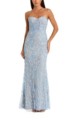 Mac Duggal MAC DUGGAL Beaded Applique Bustier Gown Blue