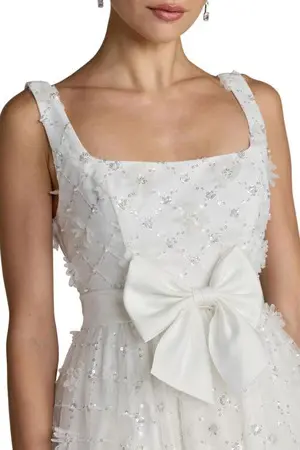 Mac Duggal Embellished Tulle Midi Dress With Bow