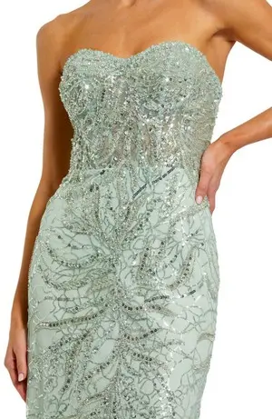 Mac Duggal Strapless Rhinestone Embellished Trumpet Gown