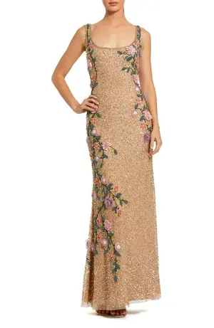 Mac Duggal Embellished Floral Gown - Gold Multi