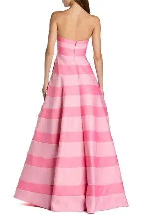 Mac Duggal Striped Strapless Satin Ballgown With Pockets