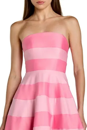 Mac Duggal Striped Strapless Satin Ballgown With Pockets