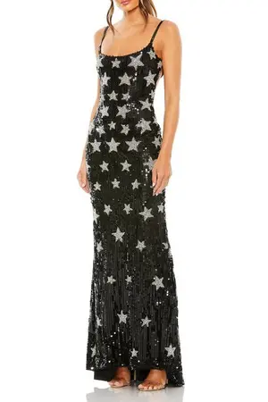 Mac Duggal Star Beaded Cross Back Gown