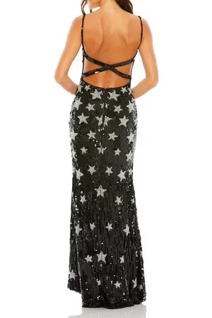 Mac Duggal Star Beaded Cross Back Gown