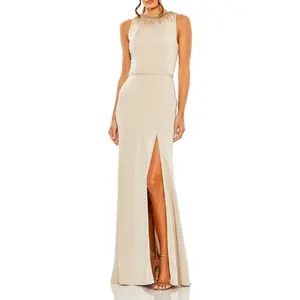 Mac Duggal Embellished High-neck Column Gown - Champagne