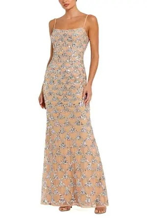 Mac Duggal Sleeveless Rhinestone Embellished Gown - Silver