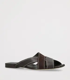 TOD'S Leather T-strap Sandals - Brown