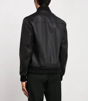 Pal Zileri Leather Bomber Jacket - Black