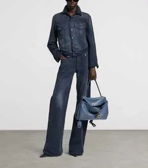 Balenciaga Medium Leather Rodeo Shoulder Bag - Blue