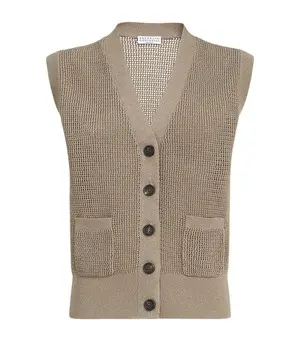 Brunello Cucinelli Cotton-blend Sleeveless Cardigan - Brown