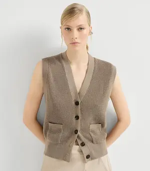 Brunello Cucinelli Cotton-blend Sleeveless Cardigan - Brown